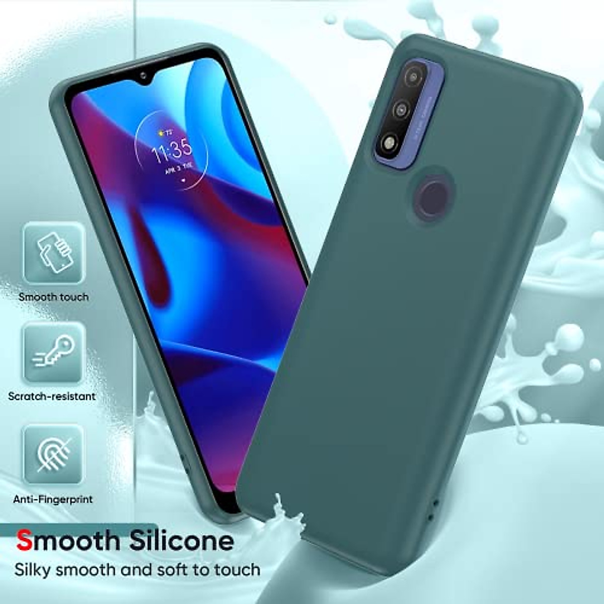 LeYi for Moto G Pure Case, Phone Case Moto G Pure with [2 Pack] Tempered Glass Screen Protector & Camera Lens Protector, Liquid Silicone Slim Silky-Soft Protective Case for Moto G Pure, Green