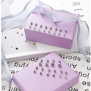 LOYALLOOK 12 Pairs Stainless Steel Ball Stud Earrings Barbell Cartilage Helix Ear Piercing 3-6mm 2 Colors (18G 12 Pairs Silver Tone 4mm)