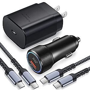 Super Fast Charger Type C,Bangfun 25W USB C Fast/Car Charger for Samsung Galaxy S22/S23/S21/S20 Ultra/S10,Note 20/10,A13/A53/A71,Pixel 6A/7 Pro with 2Pack 6.6ft USB C to Type C Cable (Black)