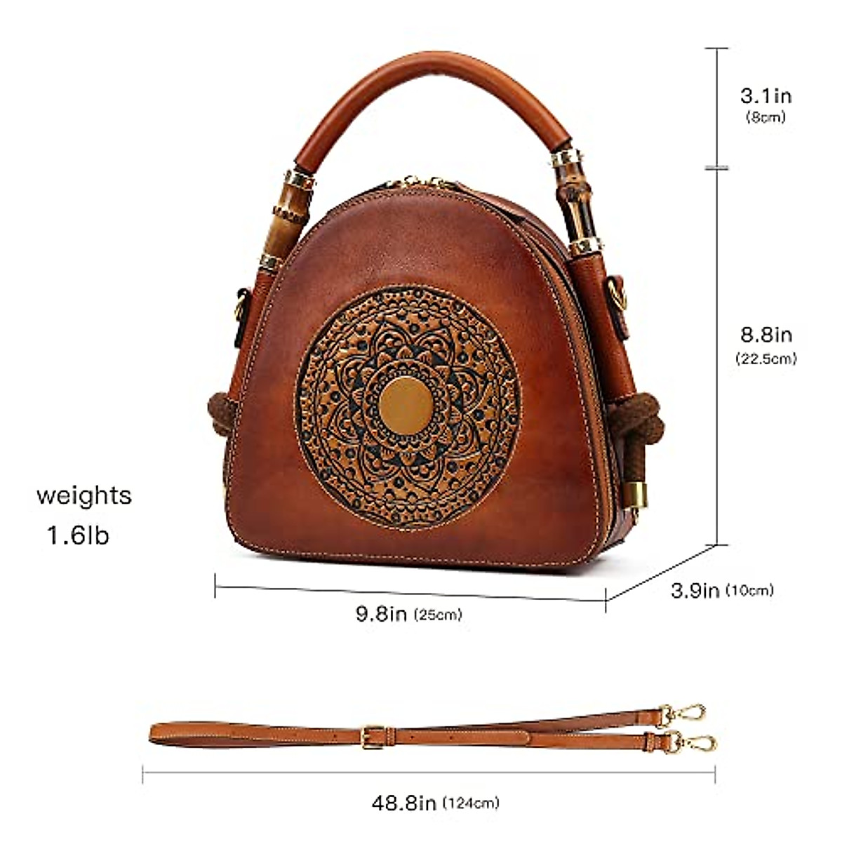 Genuine Leather Handbag for Women, Retro Organizer Top Handle Satchel