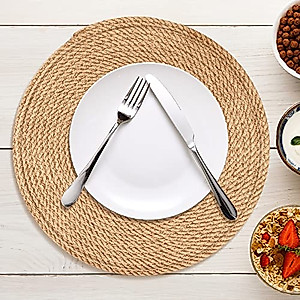 Amidaky Round Woven Placemats Set of 4 Braided Placemats Washable Natural Jute Round Table Mats 14 inches Brown