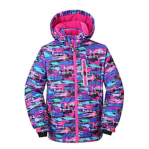 WOWULOVELY Girls Thicken Warm Snowsuit Hooded Ski Jacket Pants 2 Pcs Set Skiing Jacket with Pants(23 Rose1,Size 8)