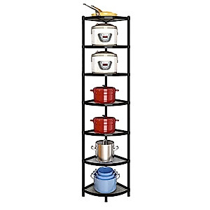ZIGAMA 7-Tier Kitchen Corner Shelf Adjustable Pot Rack, Cookware Free Standing Storage Organizer ，Pot and Pans Tower Metal Shelves for Kitchen