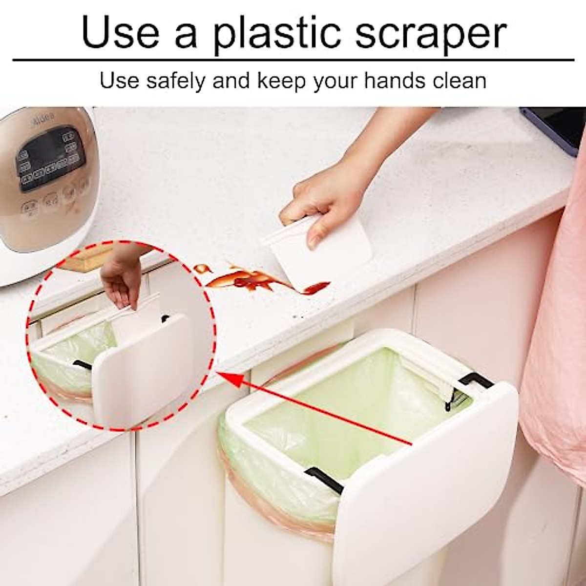 Hanging Kitchen Trash Can,2.4 Gallon Waste Bin with Lid for Kitchen,Small Plastic Compost Bin for Counter Top or Under Sink,Mountable Garbage Can for Bedroom,Bathroom, Cabinet,Car and Office,White