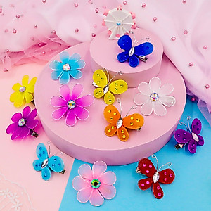 PinkSheep Hair Clip, Butterfly Flower Hair Accessory for Little Girl, 12PCS Tulle Mesh Hair Bows Colorful Flower Hair Pins Barrettes, for Toddler Baby Girls