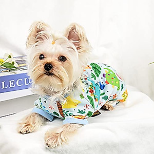 Dog Pajamas for Small Dogs Girl Boy Puppy Pjs Summer Pet Onesies for Chihuahua Yorkie Teacup Cute Soft Material Stretch Able Cat Clothes Outfit Apparel Doggy Jumpsuit (Small, Dinosaur)
