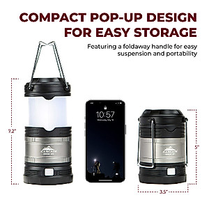 Cascade Mountain Tech Collapsible LED Lantern, Perfect Lighting for Camping, BBQ's and Emergency Light - 3 Pack Batteries Included …