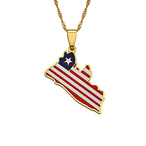 Hafrita Liberia Country Map Flag Pendant Necklaces Gold Liberian Maps Necklace