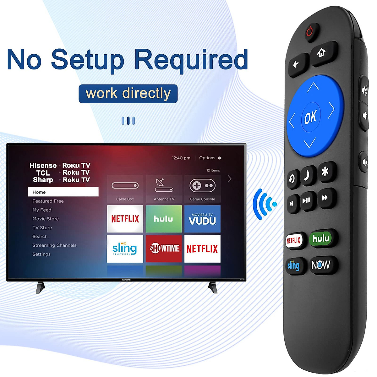 Universal for Roku TV Remote, Replacement for Hisense, TCL, Sharp Roku TV Remote, Remote Control Replacement for Roku TV with Netflix, Sling, Hulu, Now Button and Battery