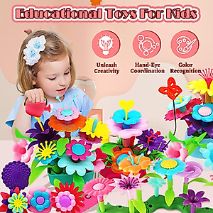 FUNZBO Flower Garden Building Toys - Toddler Girls Toys for Age 3 4 5 6 7 Years Old, STEM Montessori Educational Toys for Kids, Sorting & Stacking Set for Birthday Valentine Easter