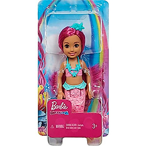 Barbie Dreamtopia Chelsea Mermaid Doll with Pink Hair & Tail, Royal Headband Accessory, Small Doll Bends at Waist