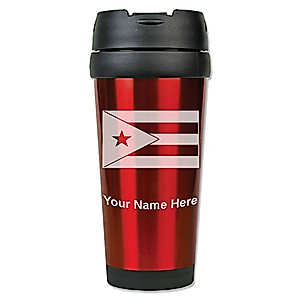LaserGram 16oz Coffee Travel Mug, Flag of Puerto Rico, Personalized Engraving Included (Red)