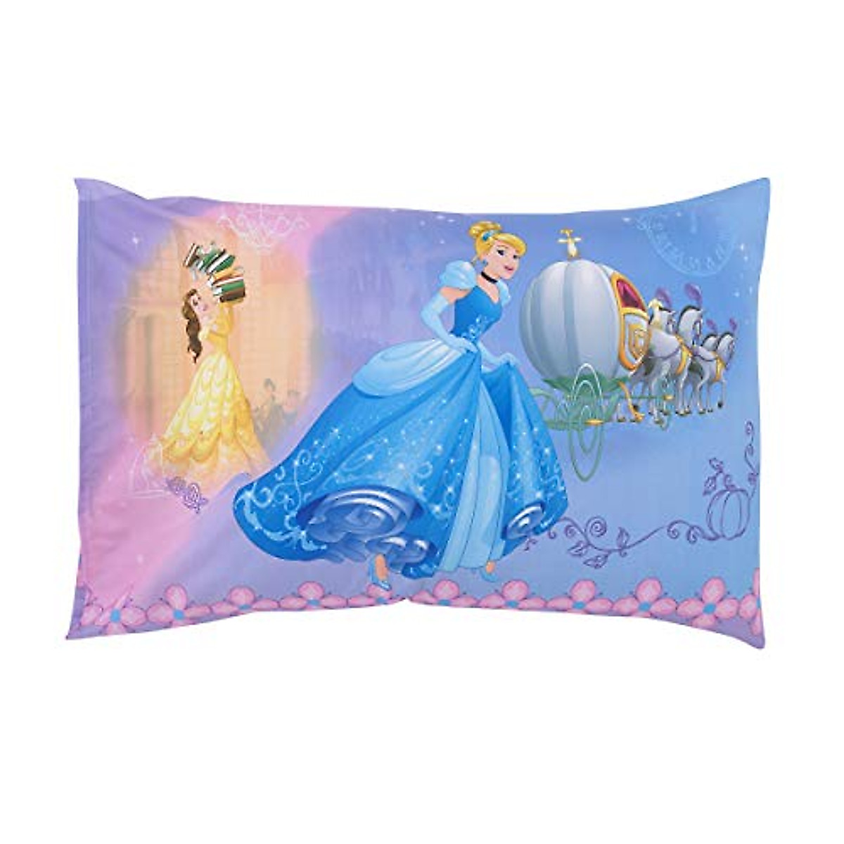 Disney Princess - Friendship is A Journey - 4Piece Toddler Bed Set - Coral Fleece Toddler Blanket, Fitted Bottom Sheet, Flat Top Sheet, Standard Size Pillowcase, Pink, Yellow Gold, ICY Blue, Lavender