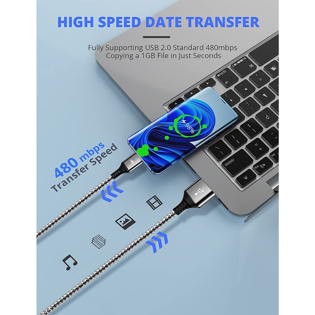 JIUWFOX Micro USB Android Charger Cable [2-Pack 4ft+6ft], Light Up Micro USB Charging Cable for Samsung Galaxy S7 Edge S6 S5 J7 J7V J5 J3, Moto E6 E5 E4, LG K40 K20, Xbox, PS4