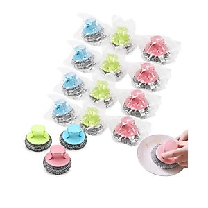 6 Pcs Sponges for Kitchen - Stainless Steel Scrubber with Handle - Heavy Duty Pot Scrubbers Dish Scrubber Cleaning Brush