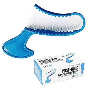 50 Posterior Blue Disposable Dental Bite Registration Trays, Impression Trays for Teeth Molds, 1 Box of 50 Bite Trays