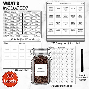310 Pcs Kitchen Pantry Labels for Containers Preprinted with Blank and Expiration Labels, Minimalist Waterproof Labels for Spice Jars, Organizing Labels Stickers for Jars Canisters Storage Bins