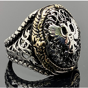 KAR 925 Sterling Silver Double Head Eagle Filigree Design Biker Ring I2A (9)