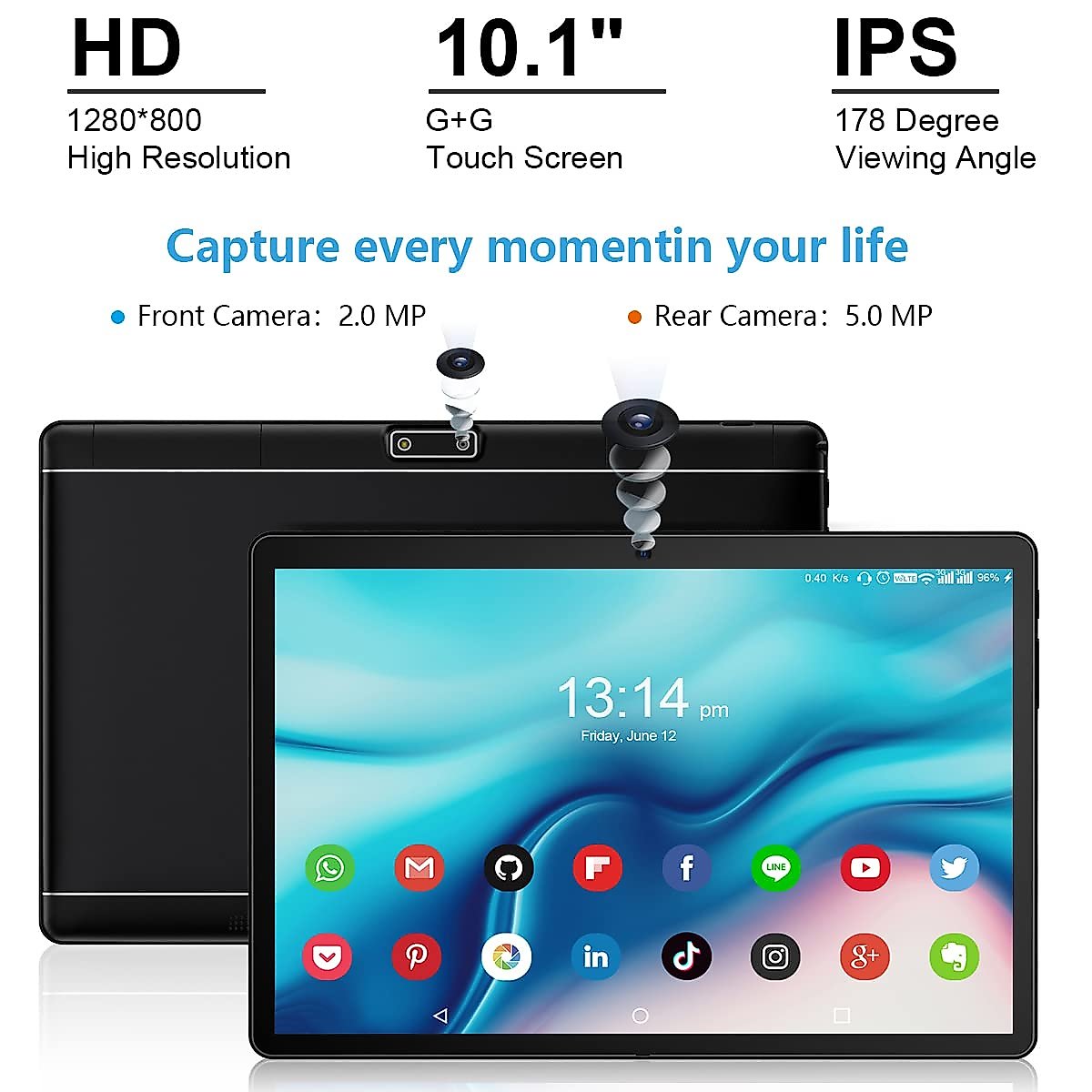 Tablet 10 Inch, Dual SIM Solt Android 9.0 Quad Core Processor Tablets, 32GB ROM 6000mAh Battery HD Tablet, Support 128GB Memory Storage Expand, WiFi, Bluetooth, GPS