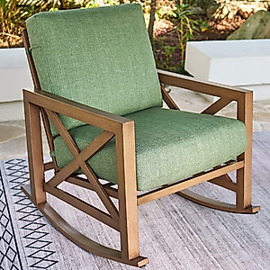 NATURAL EXPRESSIONS Outdoor Patio Rocking Chair, Metal Rocker Chair with 6.5'' Extra Thick Olefin Cushions, Rocking Lawn Chair Rustproof Steel Frame for Backyard,Porch,Poolside