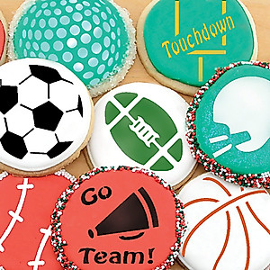 Designer Stencils Small Sports Ball Cupcake and Cookie Stencils (Basketball - Golf - Soccer - Baseball), Beige/semi-transparent