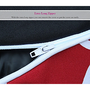 Fabritones Outdoor Inflatable Ottoman Cover Round 21x9 Inch Red Geometric Pattern Patio Foot Stools and Ottomans Cover