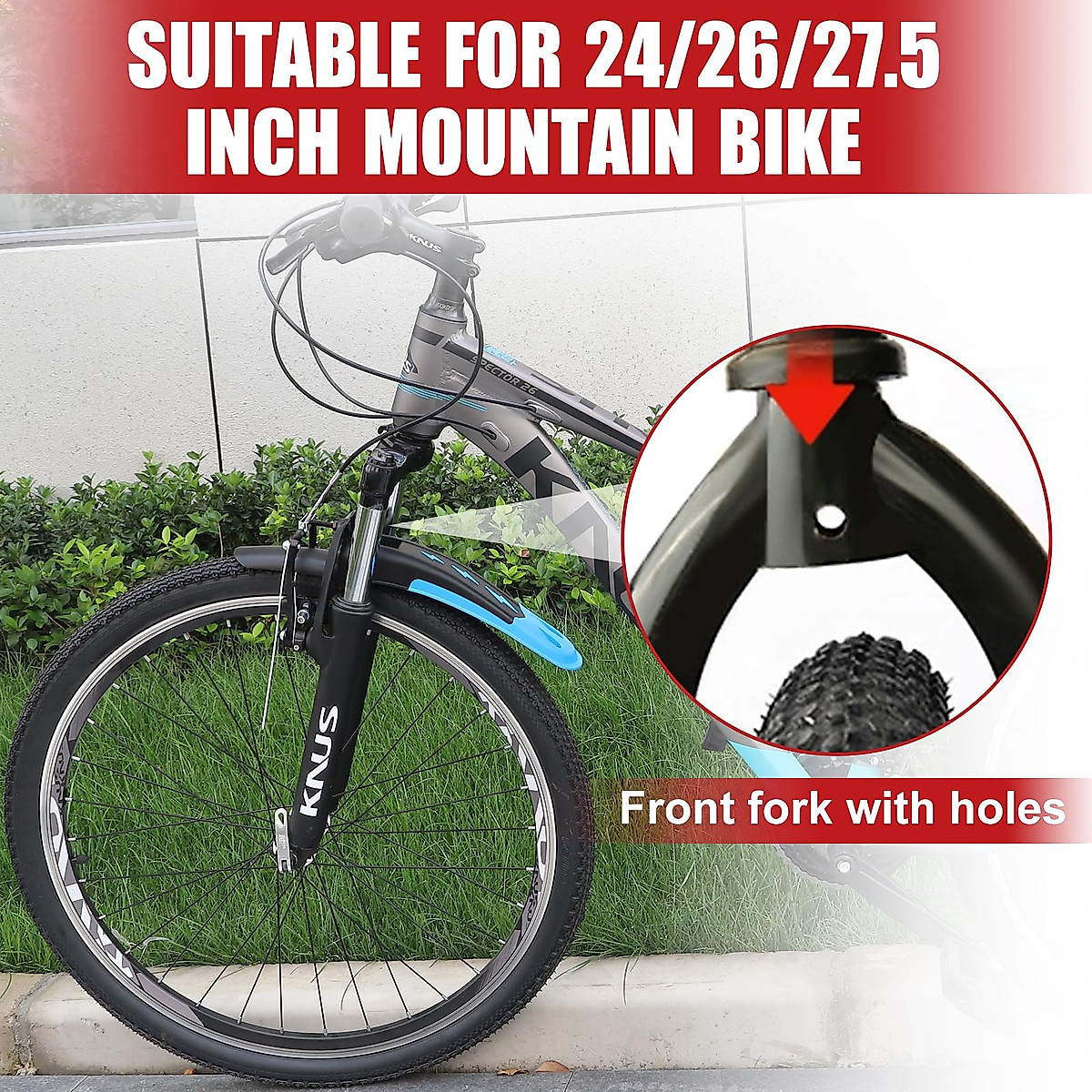 MAKELEN Bike Fender Set Mudguard Set Front and Rear 2 Parts-Universal Full Cover Thicken Widen Bicycle Adjustable Bike Fender Mud Guard Mudflap for MTB Road Bike Mountain Bike Black&Red