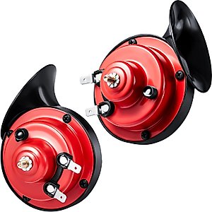 4 Pcs 300DB Loud Train Horn for Truck Electric Snail Horns 12V High and Low Horns Waterproof Auto Horn Loud Air Electric Snail Single Horns with Brackets and Screws for Car Motorcycle(Red)