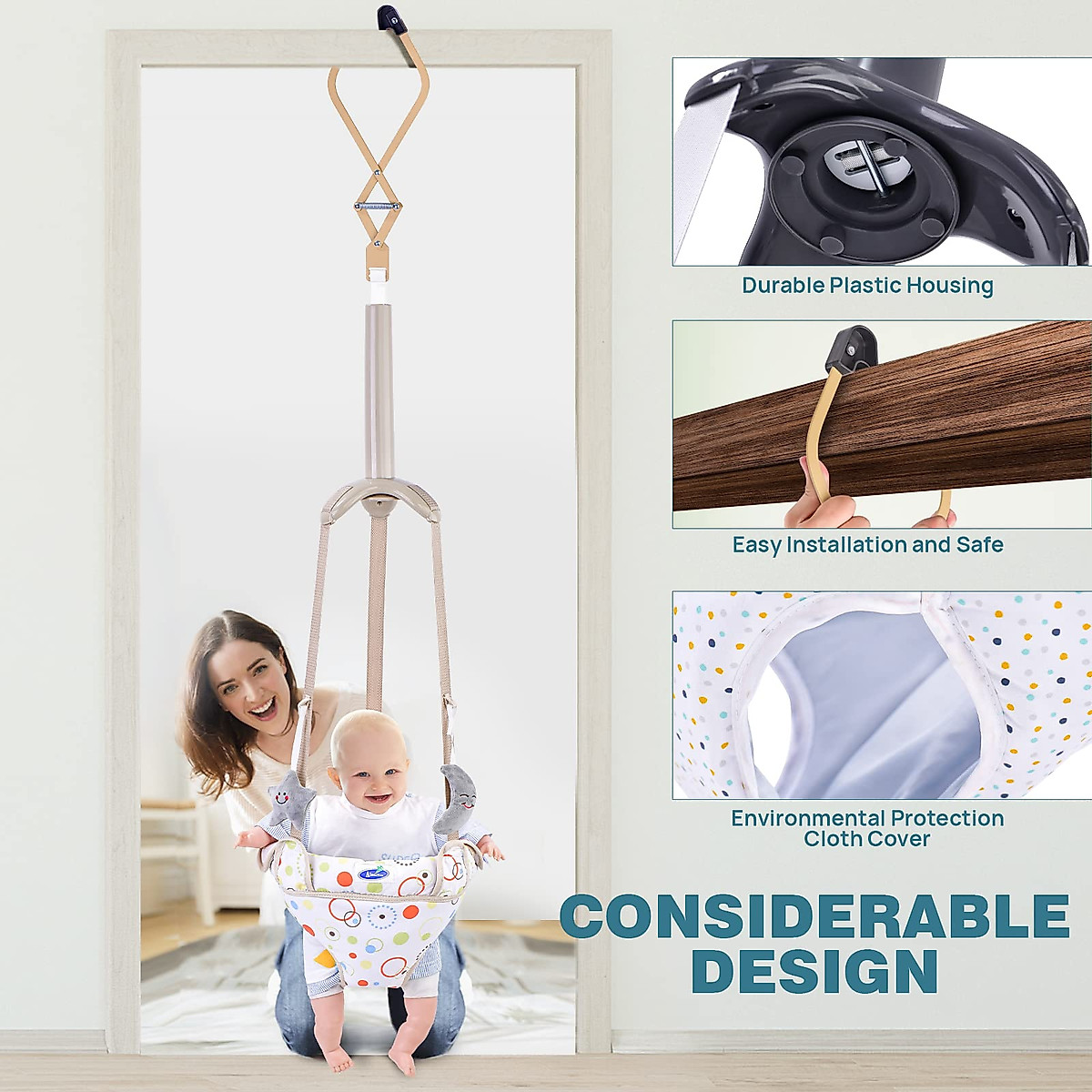 BF780 Baby Doorway Jumper, Durable Door Bouncer & Swing, Baby Jumper with Door Clamp Adjustable Strap, Easy to Use Exerciser for Infants Toddlers for 6-24 Months(Dark Grey)