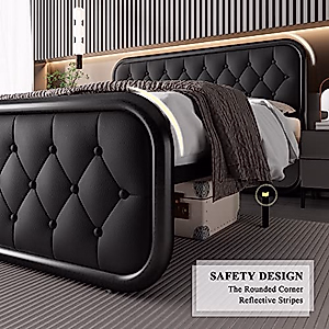 Feonase Full Size Curved Metal Platform Bed Frame with Faux Leather Headboard, Heavy Duty Bed Frame with Rhombus Button Tufted Footboard, 1000 lbs Weight Capacity, Noise-Free, Easy Assembly, Black