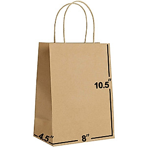 QUIDDITY WARE Paper Bags with Handles 100pcs-[8x4.5x10.5] Bulk. For Gift Bags, Wedding Bags, Party Bags, Shopping Bags, Kraft Bags, Retail Bags