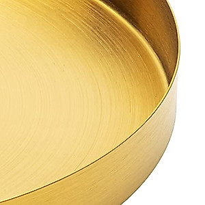 Exxacttorch 12 Inch Gold Round Metal Decorative Tray Stainless Steel Golden Serving Tray Brass Circle Table Platter Tray for Bathroom Vanity Counter Desktop Dinner Table