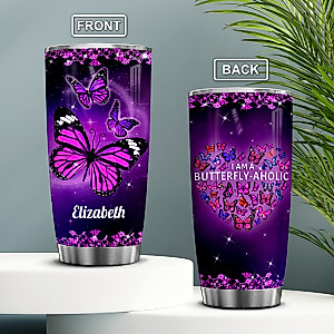 Wassmin Butterfly Tumbler Personalized Gift Stuff For Women Girls Lady Mom Custom Name Jewelry Drawings Style Tumblers 20oz 30oz Coffee Travel Mug Birthday Christmas Customized Cup Gifts (Purple)