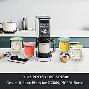 for Ninja Creami Deluxe Pints and Lids 4 Pack with Neoprene Sleeve,24OZ Family Ice Cream Storage Containers for Ninja Creami Maker 11-in-1 NC501 NC500 Series (Dishwasher Safe Reusable Leak Proof)