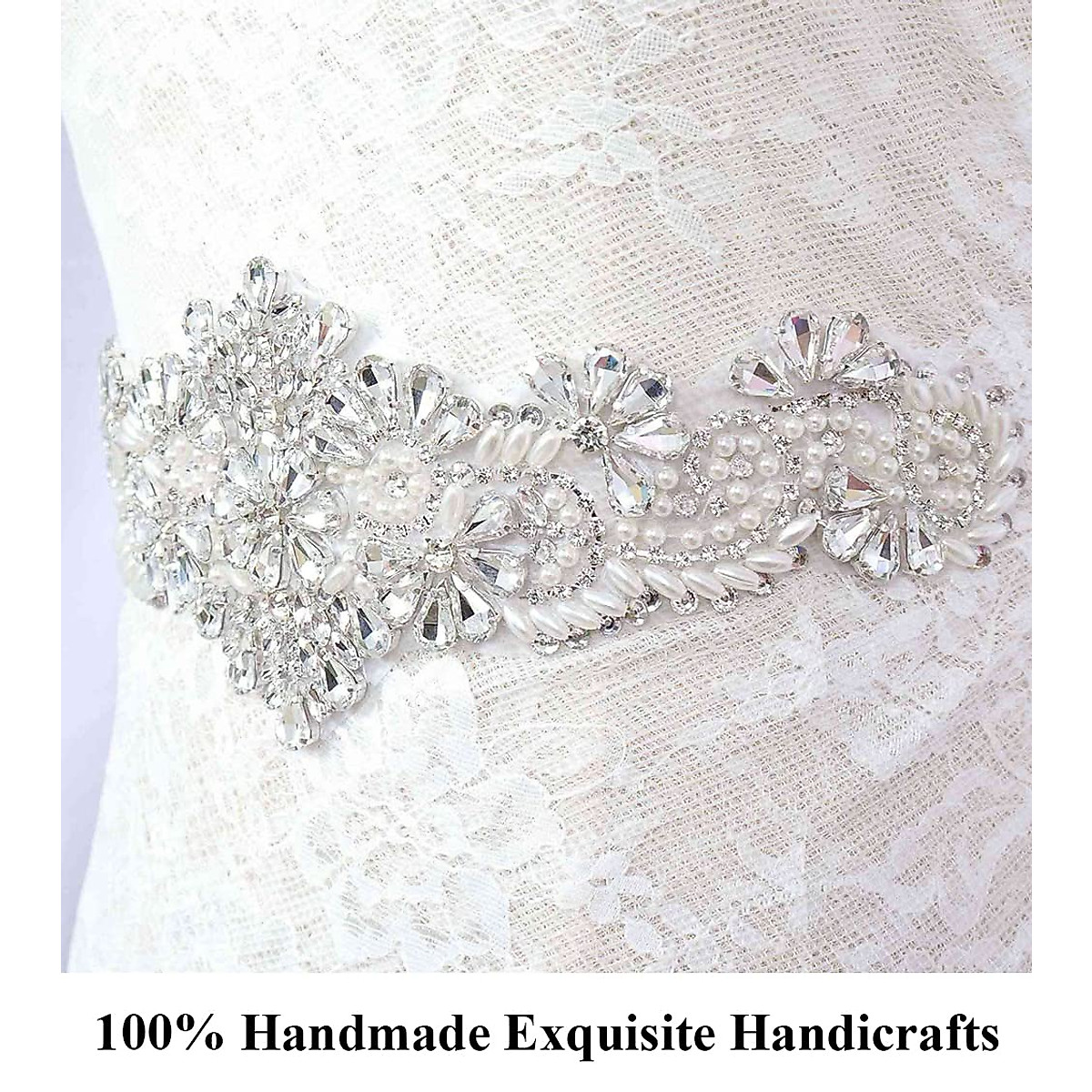 Pardecor Belt with Rhinestone Bridal Wedding Dress Belt Silver Crystal Rhinestone Pearl Belts Beaded Women's sash for Bridesmaid Gowns