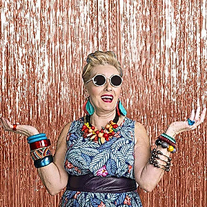 Twinkle Star 2 Pack Photo Booth Backdrop Metallic Tinsel Foil Fringe Curtains Environmental Background for Birthday Wedding Party Christmas Decorations (Rose Gold)