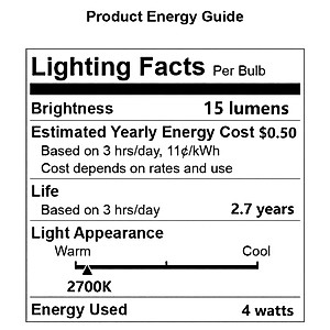 C7 Night Light Bulb 4 Watt,E12 Candelabra Base, 15 Lumens，Incandescent Light Bulb, Clear, Soft White - 12 Pack