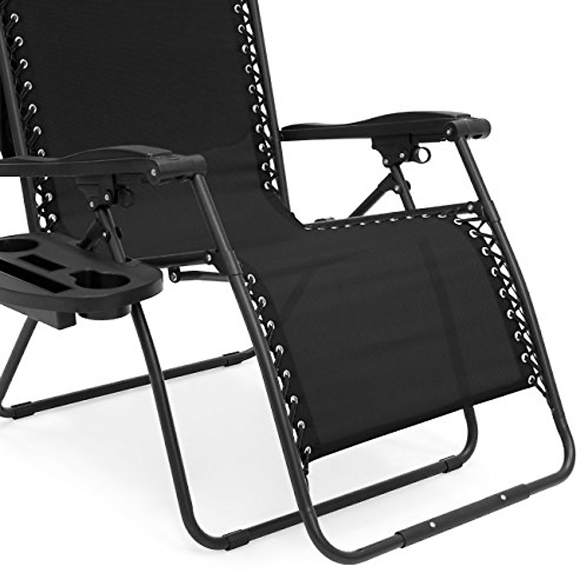 Best Choice Products Oversized Steel Mesh Zero Gravity Reclining Lounge Patio Chair w/Folding Canopy Shade and Cup Holder, Black
