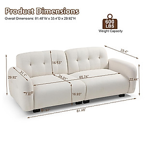 KIVENJAJA 81.48”W Small Sectional Sofa Couch, Modern Boucle Oversized Cloud Loveseat with Tufted Backrest & Armrest, 3-Seater Comfy Sherpa Couches for Living Room Apartment, Beige