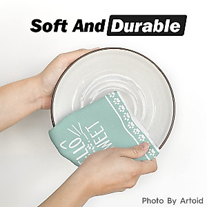 Artoid Mode Eucalyptus Leaves Cat Hello Sweet Kitchen Towels Dish Towels, 18x26 Inch Buffalo Plaid Bow Tie Holiday Decoration Hand Towels Set of 2