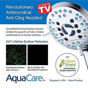 AquaCare As-Seen-On-TV High Pressure Handheld/Rain 80-mode 3-way Shower Head Combo with Adjustable Arm - Anti-clog Nozzles, Tub & Pet Power Wash, 6 ft. Stainless Steel Hose, All Chrome Finish