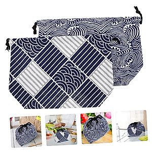 ABOOFAN 2pcs Bento Bag Lunch Bag Lunch Container Bag Cute Tote Bag Book Tote Bag for Women Reusable Tote Cooler Bag Lunch Handy Bento Storage Bag Bento Carrying Bag Cloth Drawstring Japan