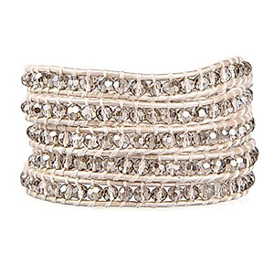 KELITCH Fashion Gray Crystal Beaded 5 Wrap Bracelet On Leather Friendship Bracelets Jewelry for Womens