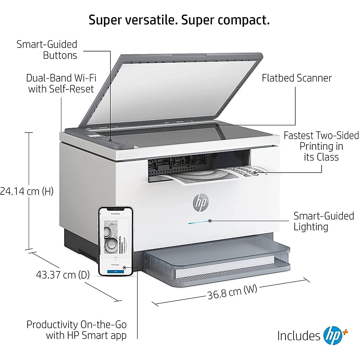 HP Laserjet MFP M234dwe All-in-One Wireless Monochrome Laser Printer, Print Scan Copy - 30 ppm, Up to 600 x 600 dpi, 8.5" x 14", Auto Duplex Printing, Bluetooth, Ethernet, Gray, Cbmou Printer_Cable