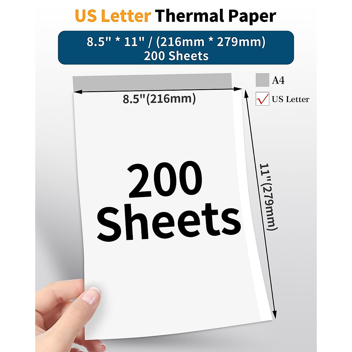 US Letter Thermal Paper - 8.5” x 11” Quick-Dry Letter Paper, Compatible with Phomemo M08F-Letter M832 M831 M833 M834 M835 Q301 Q302 & Brother-Letter Thermal Printer for Documents Contracts, 200 Sheets