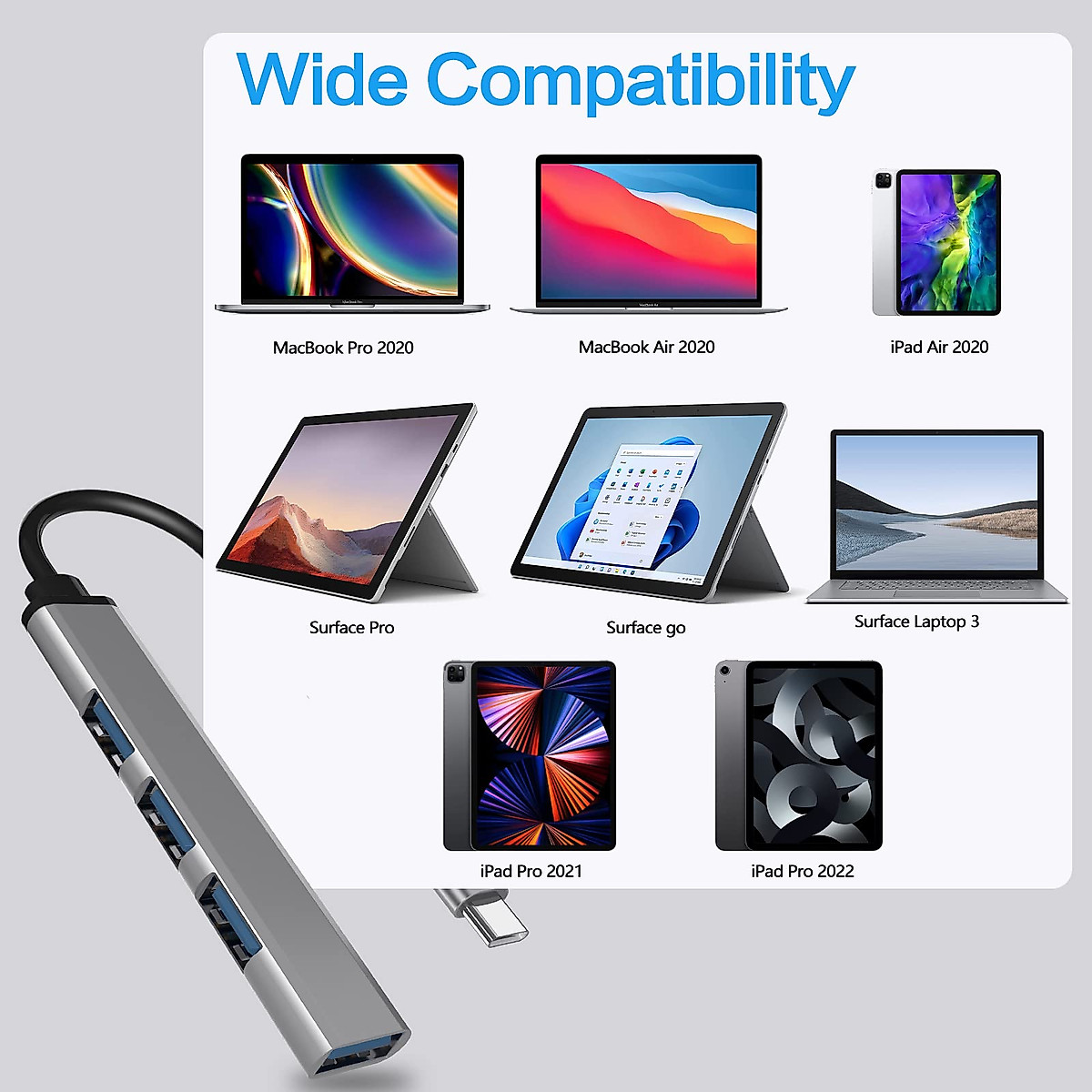 MIUOLV USB 3.0 Hub, Type C 4-Port Adapter and 4-in-1 Docking Station, UltraSlim SuperSpeed 5Gbps Aluminum for MacBook Pro 2021/ Air 2020/2019/2018 Ipad Pro Surface Pro Flash Drive Mobile HDD (Grey)