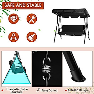 UPHYB Outdoor Patio Swing Chair, Porch Swing with Stand, Adjustable Canopy and Removable Cushions for Backyard, Garden, Poolside, Balcony