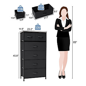 Crestlive Products Vertical Dresser Storage Tower - Sturdy Steel Frame, Wood Top, Easy Pull Fabric Bins - Organizer Unit for Bedroom, Entryway, Closets - 6 Drawers (Black)