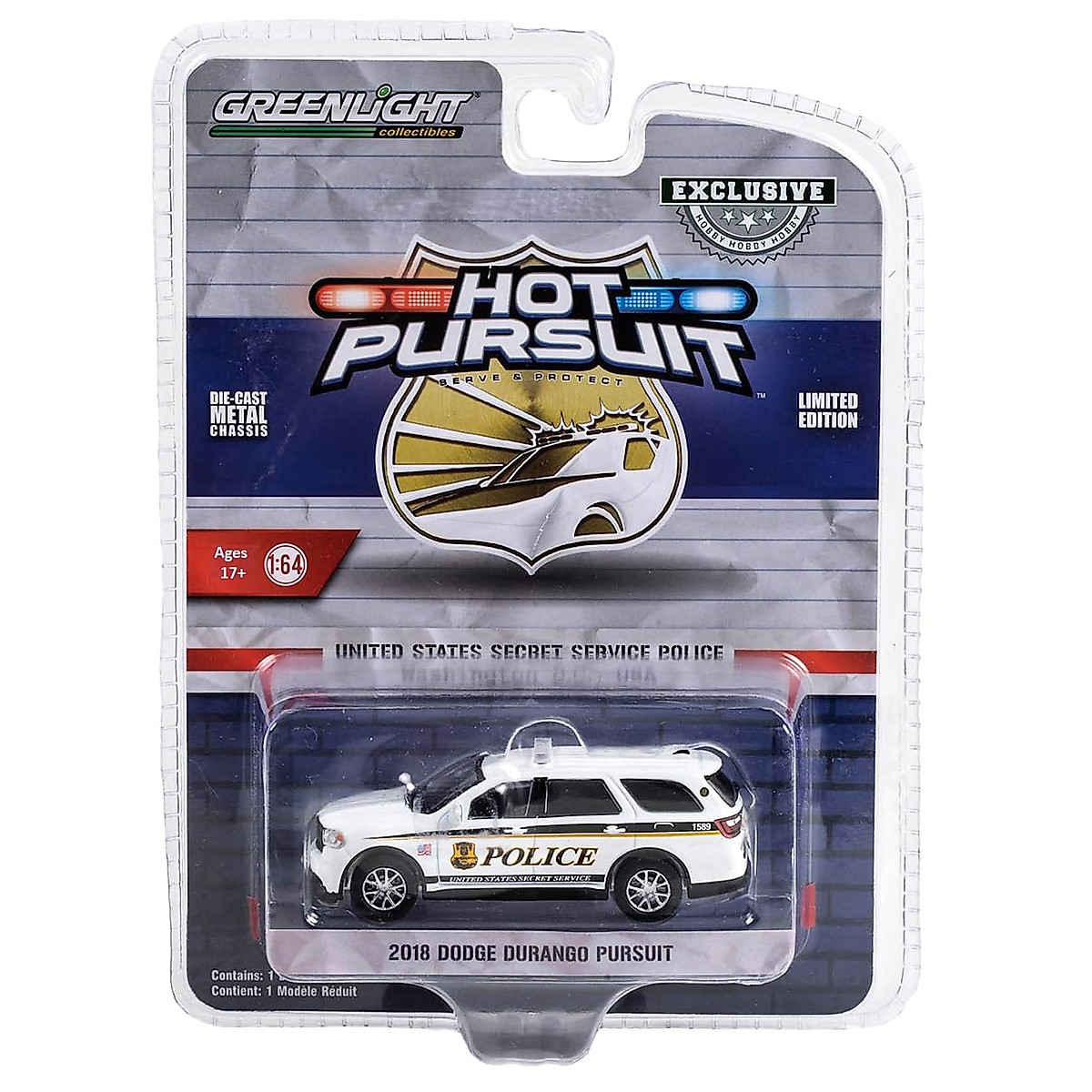 2018 Durango Pursuit White United States Secret Service Police Washington DC Hot Pursuit Special Edition 1/64 Diecast Model Car by Greenlight 43015E