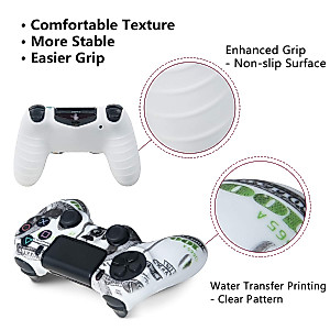 Skins for PS4 Controller - Water Transfer Printing Silicone Protector PS4 Skin - Silicone Cover Skin Case for Dualshock 4 controller with 8 Thumb Grips - PS4 Controller Covers for Sony PS4, Slim, Pro